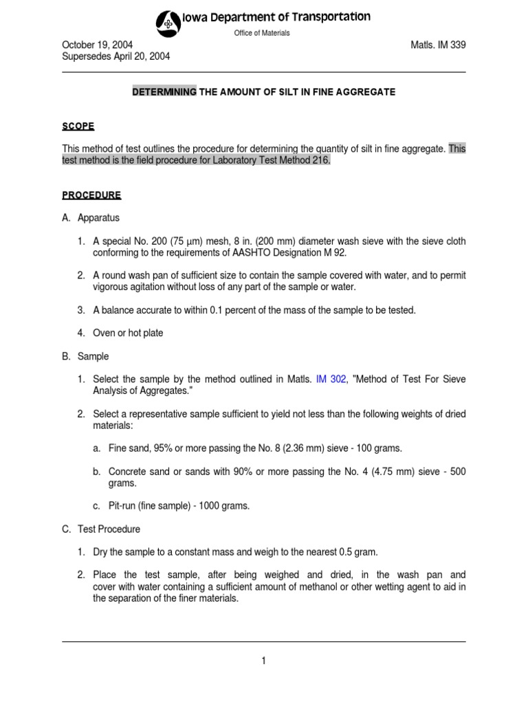 Silt Content | PDF | Mass | Sand