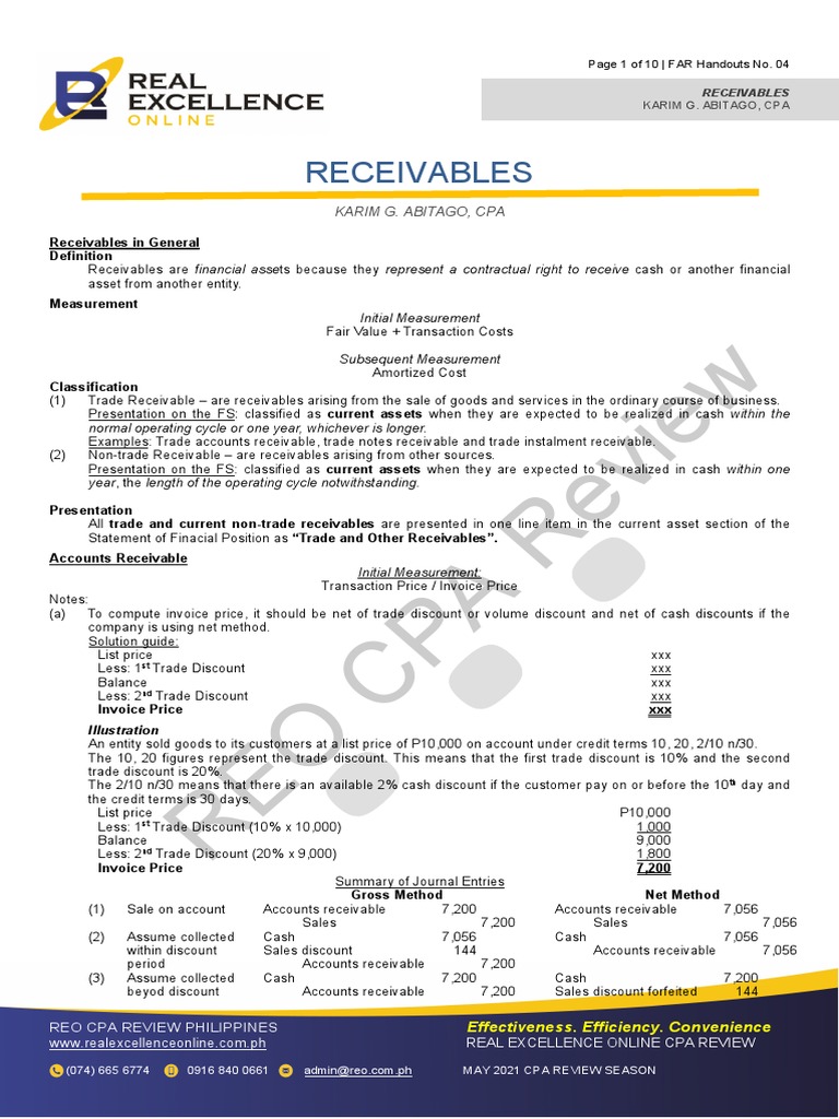 FAR 04 - Receivables | PDF | Factoring (Finance) | Loans