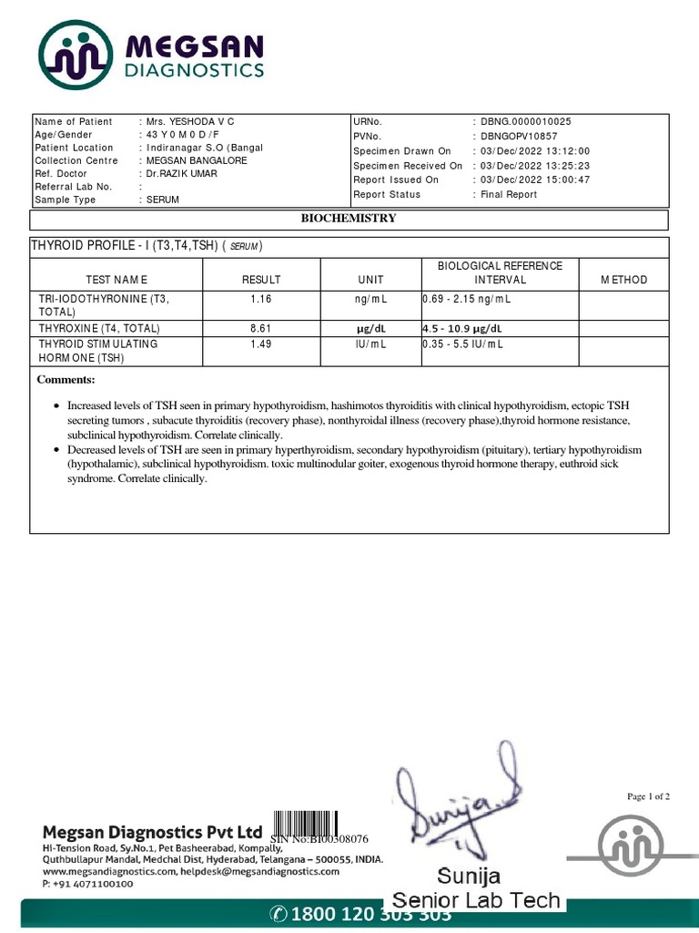 Blood Report | PDF | Thyroid Stimulating Hormone | Hypothyroidism