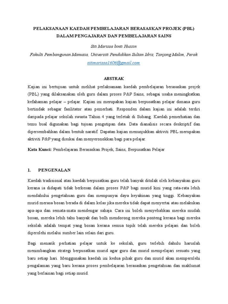 Pelaksanaan Kaedah Pembelajaran Berasaskan Projek | PDF