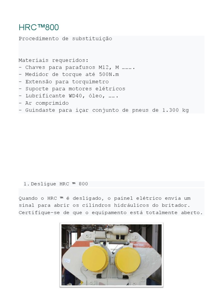 Procedimento de Substituicao Hrc800 | PDF | Motores | Pneu