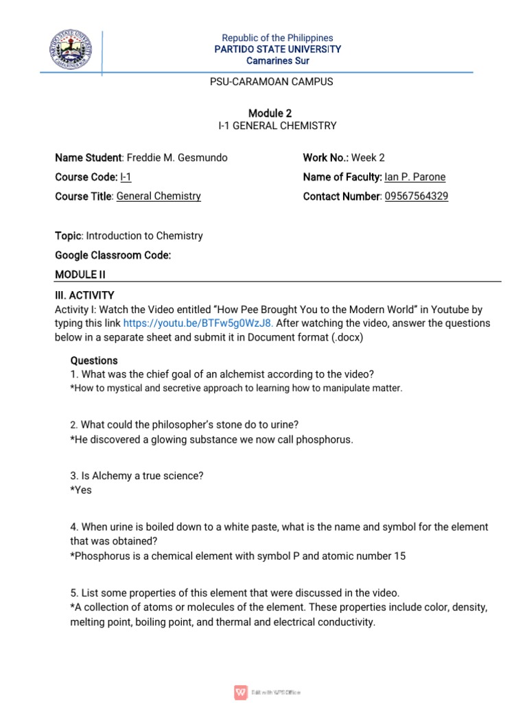 Module 2-Introduction To Chemistry (Week 2) | PDF | Phosphoric Acid ...