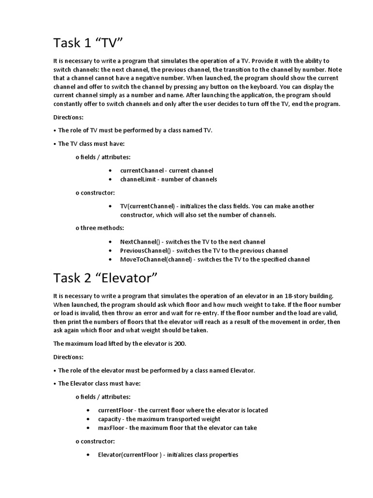 Simulating TV Channel Switching and Elevator Floor Navigation with Object-Oriented Programming ...