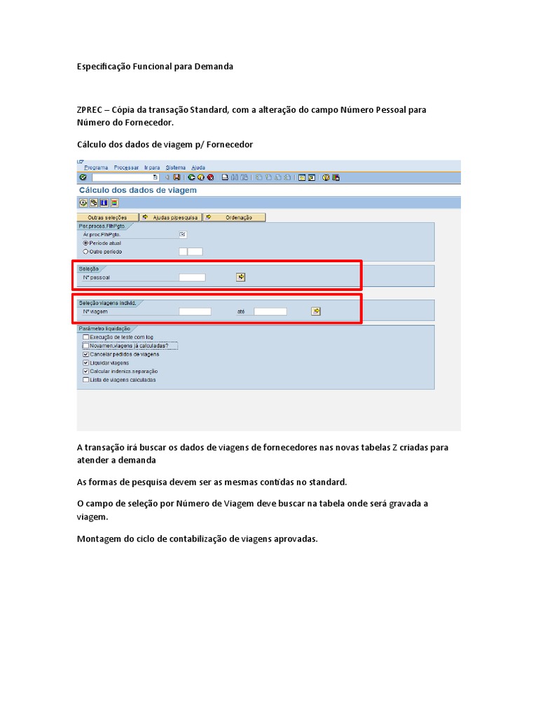 Especificação Funcional ZPREC | PDF