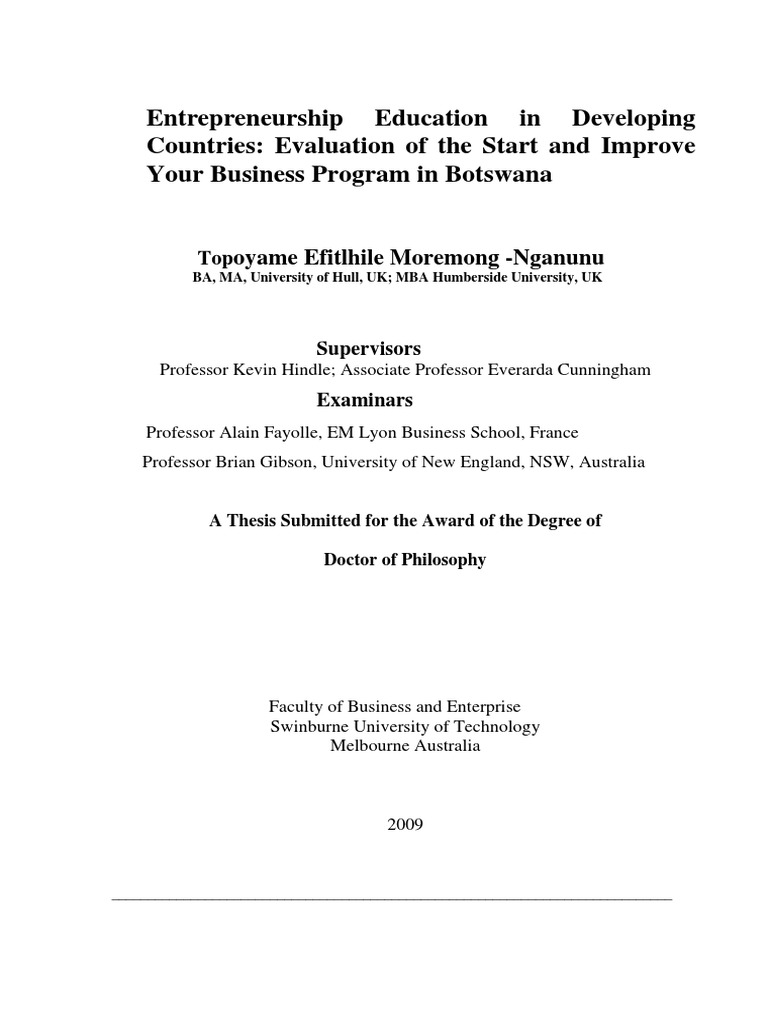 Topoyame Moremong-Nganunu Thesis | PDF | Entrepreneurship | Program Evaluation