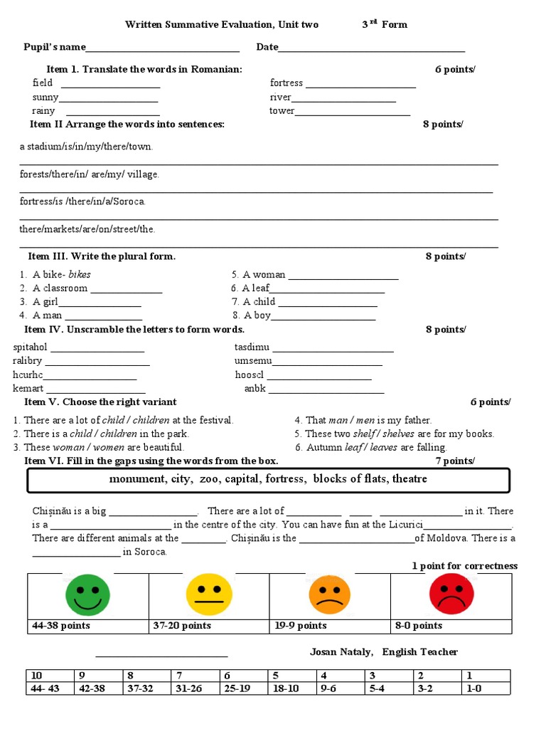 Summative Test 3rd Form Unit 2 | PDF | Linguistics