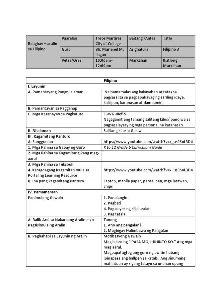 Lesson Plan Filipino III | PDF