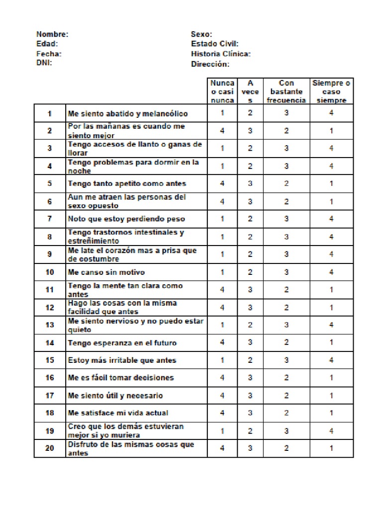 Escala de Depresión Zung | PDF