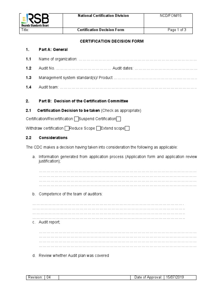 Certification Decision Form | PDF | Government