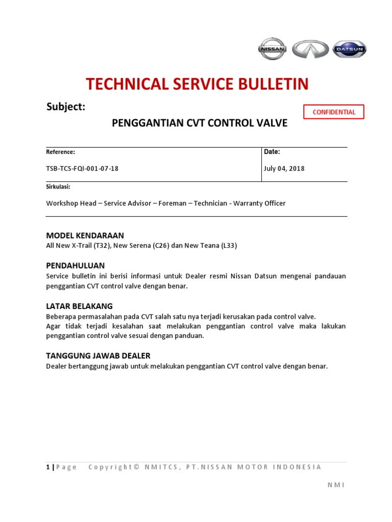TSB Penggantiaan Control Valve CVT FK-K2 | PDF
