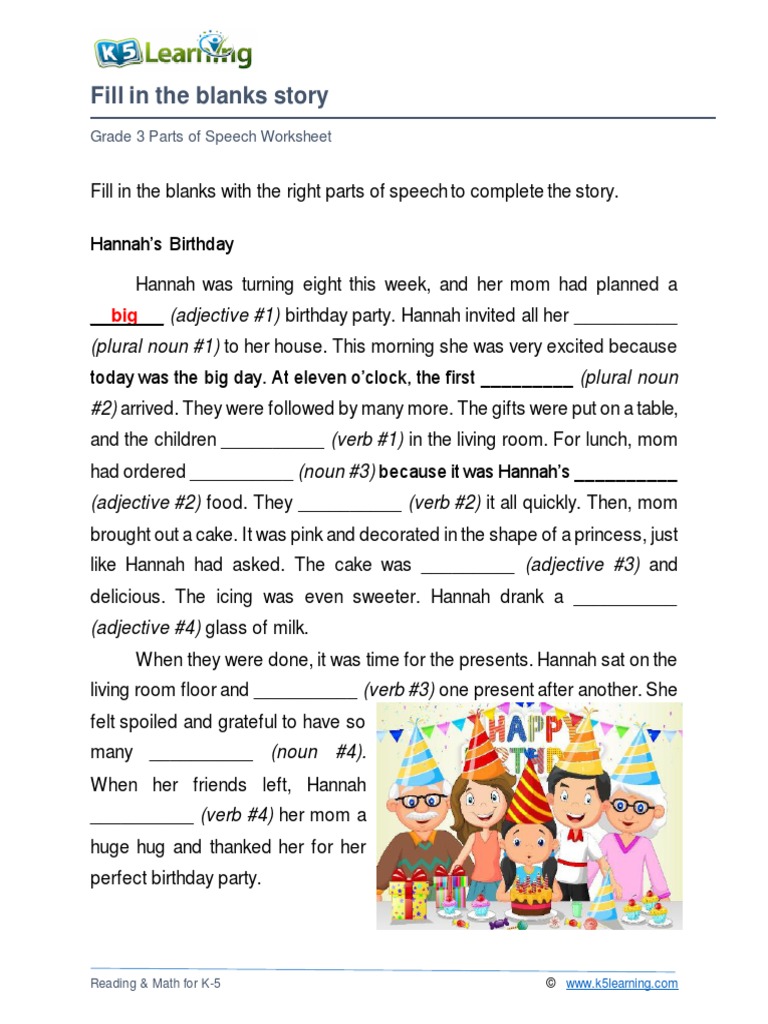 Birthday Party Parts of Speech Story | PDF | Verb | Part Of Speech