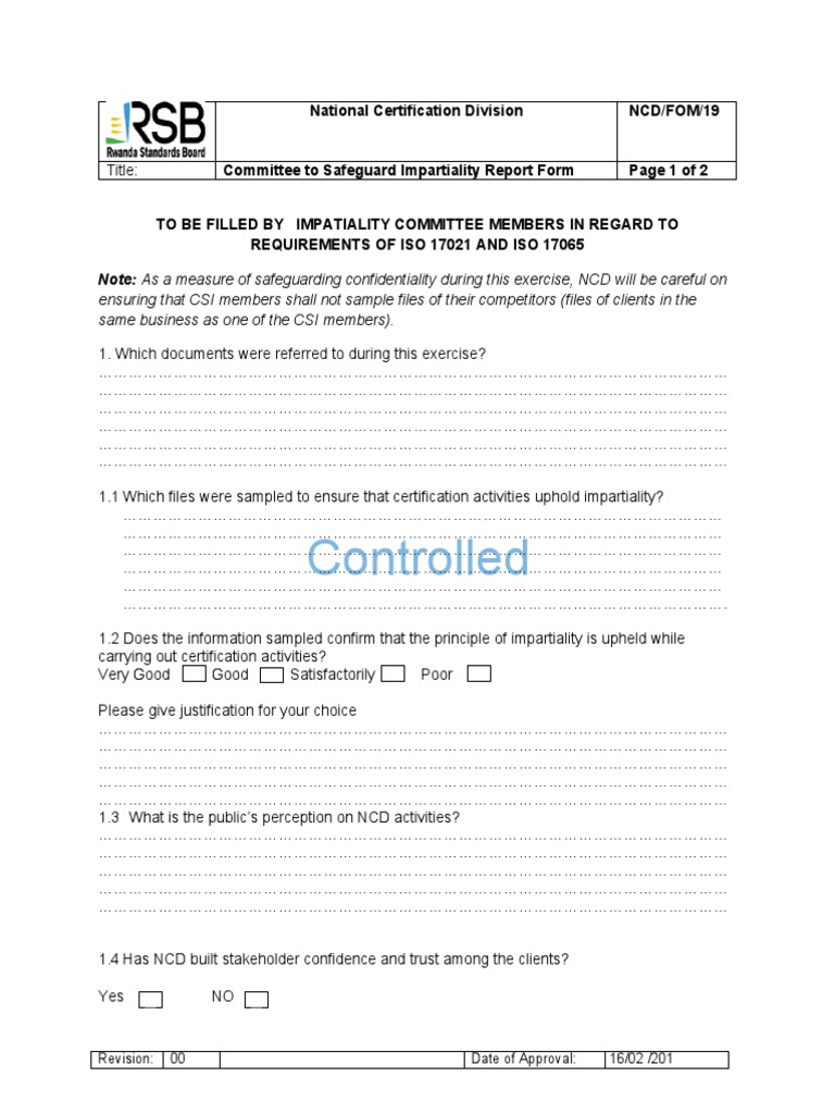 Committee to Safeguard Impartiality Report Form: Ensuring Compliance ...