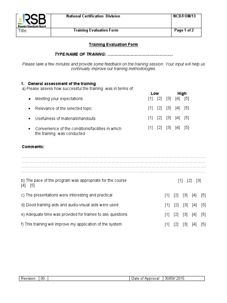 Training Evaluation Form | PDF | Cognition | Cognitive Science