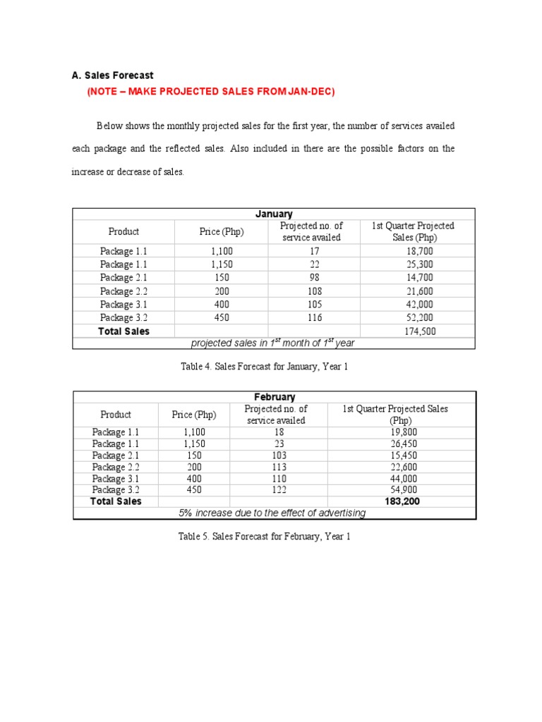 Projected Financial Statements and Sales Forecast for Fabrika's First ...
