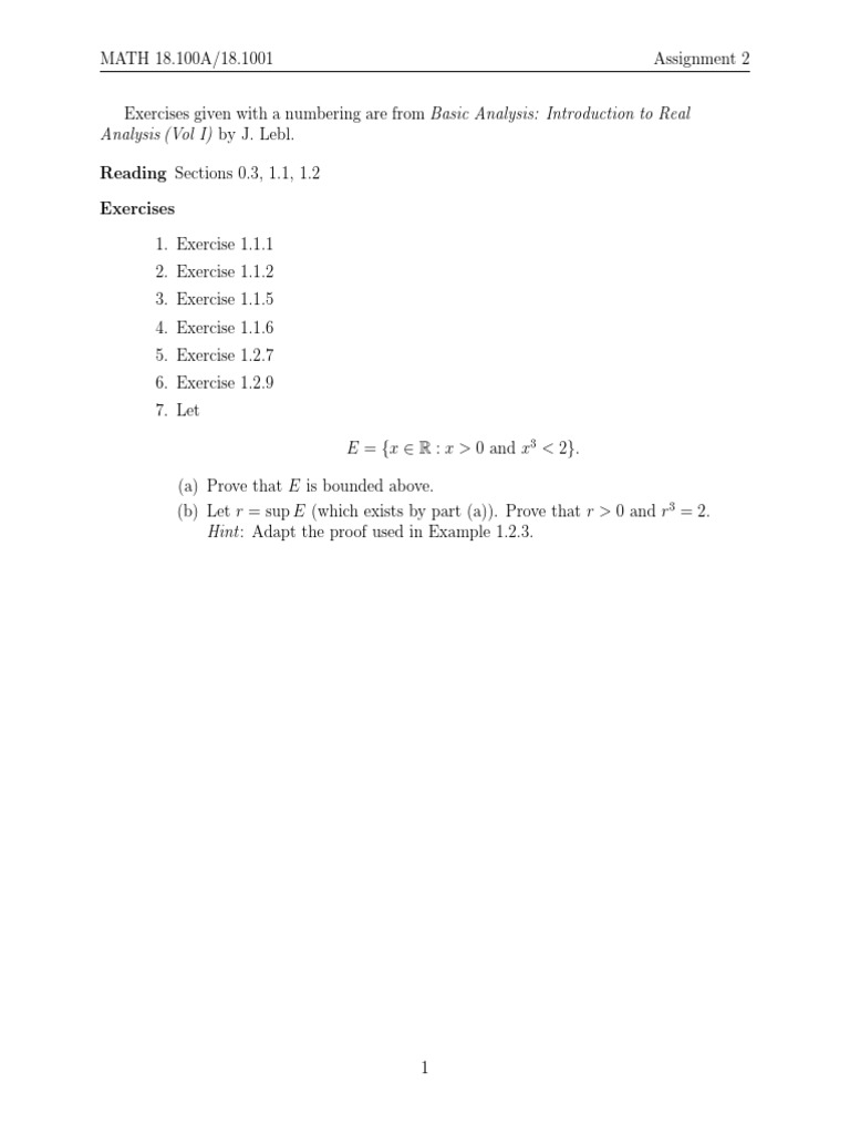 Real Analysis Assignment 2 Exercises | PDF
