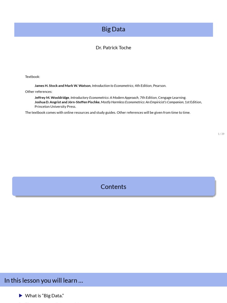 Lecture 14 Big Data SLIDES | PDF | Ordinary Least Squares | Errors And Residuals