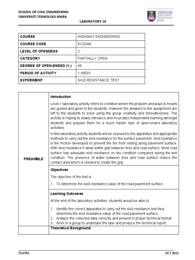 LAB 10 - Skid resistant test OEL 1 | PDF | Road