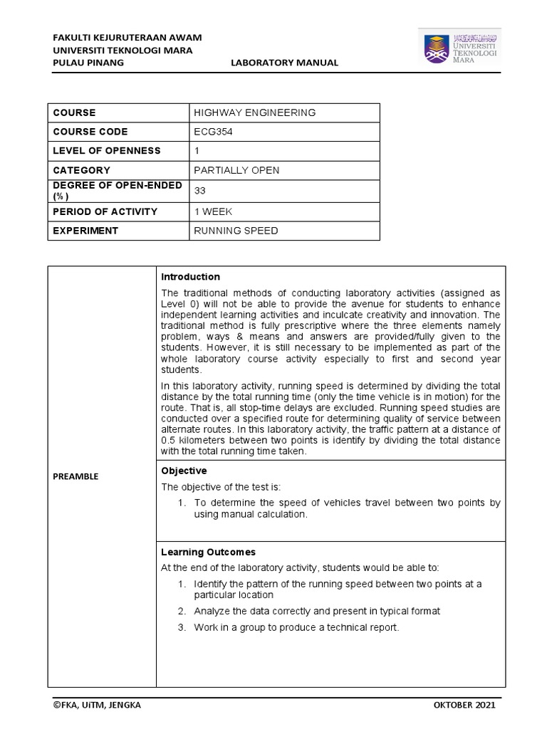 LAB 2 - Running Speed (Method 2) OEL 1 | PDF | Traffic | Speed