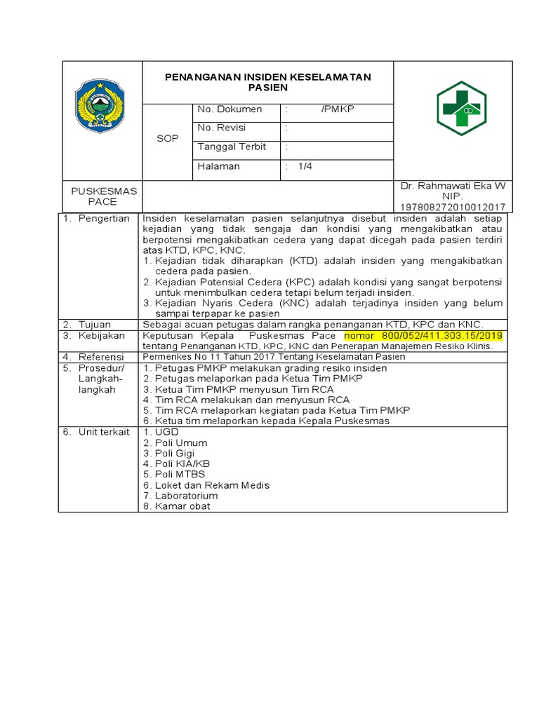 Penanganan Insiden Keselamatan Pasien | PDF