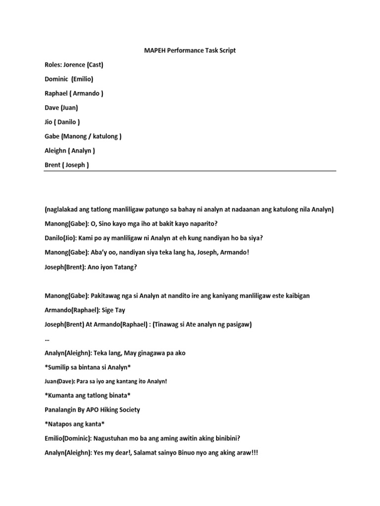 MAPEH Performance Task Script | PDF