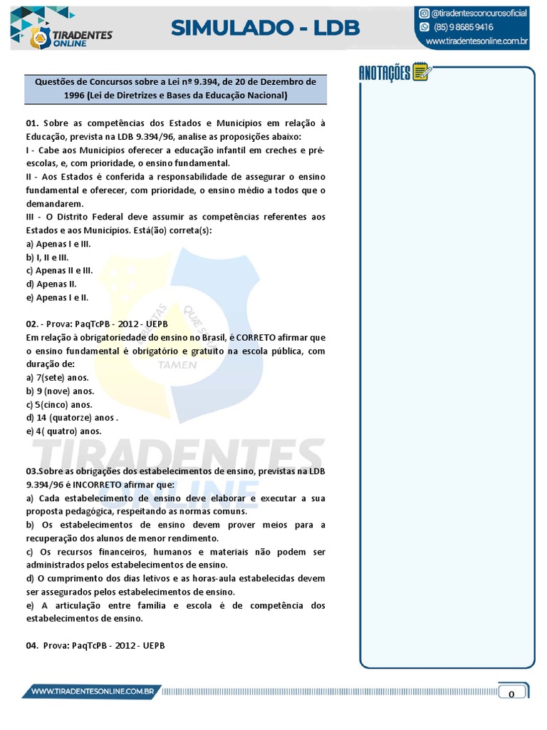 PDF - Simulado de LDB - Adriana Freitas | PDF | Educação Especial ...