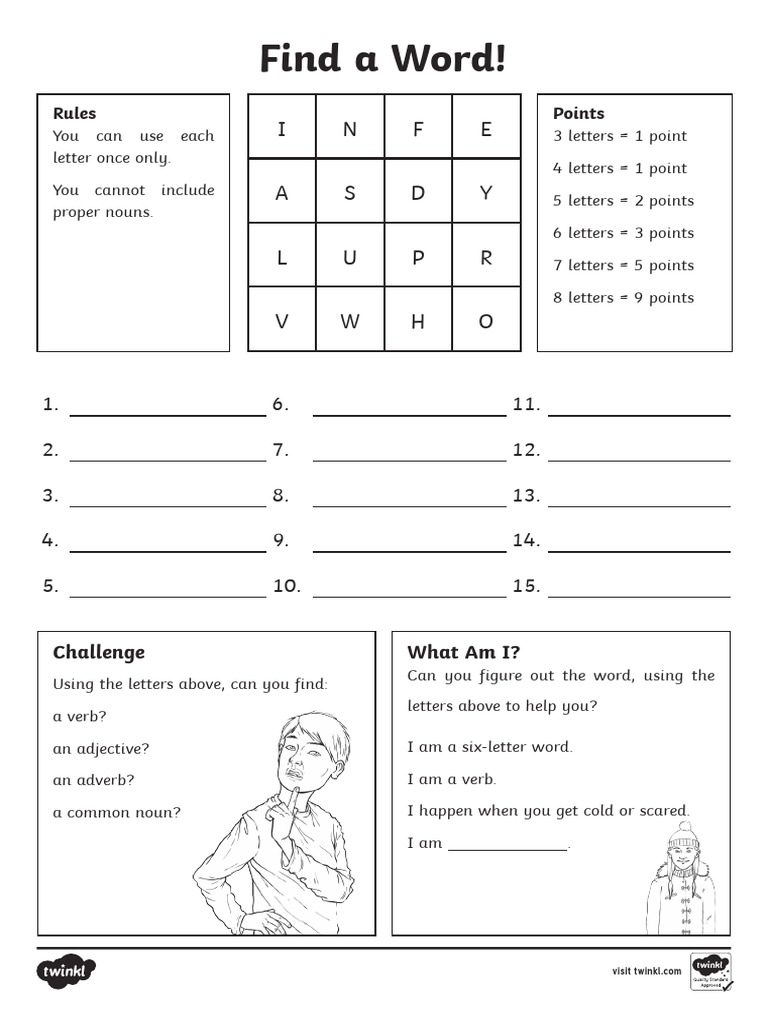 Find A Word Worksheets | PDF | Adverb | Verb