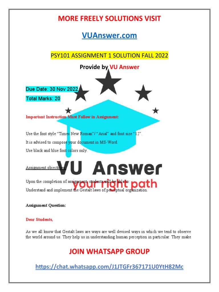 PSY101 Assignment 1 Solution Fall 2022 by VU Answer | PDF | Perception | Cognitive Psychology