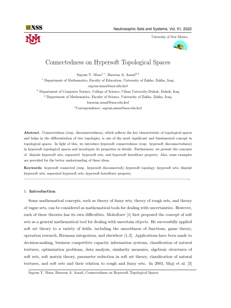 Connectedness On Hypersoft Topological Spaces | PDF | Mathematical Structures | Mathematics