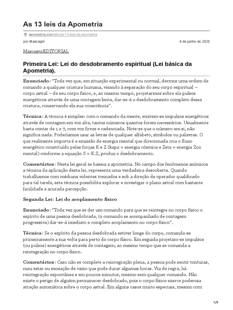 13 Leis da Apometria e Suas Aplicações | PDF | Mediunidade | Tempo