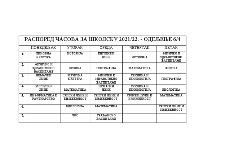 Raspored Casova 2021 - 22 Od 06092021 | PDF