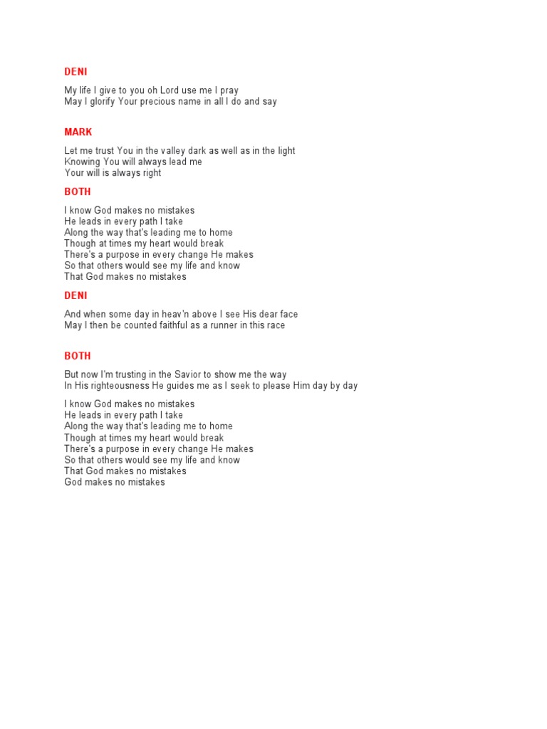 God Makes No Mistakes Lyrics | PDF