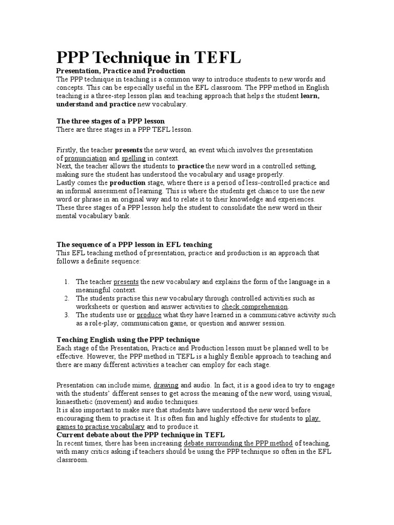 PPP Technique in TEFL | PDF | Teaching Method | English As A Second Or ...