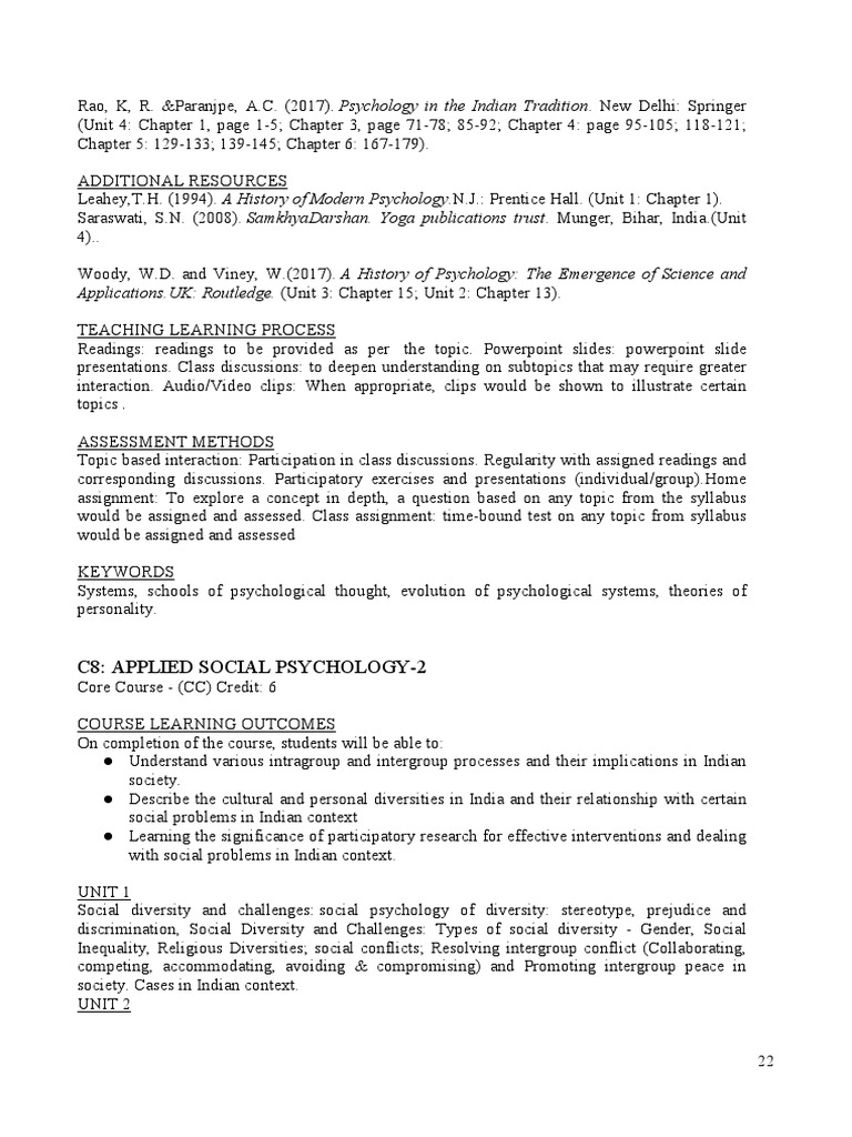 Syllabus B.A. (H) Applied Psychology Hons Locf-22-27 | PDF ...