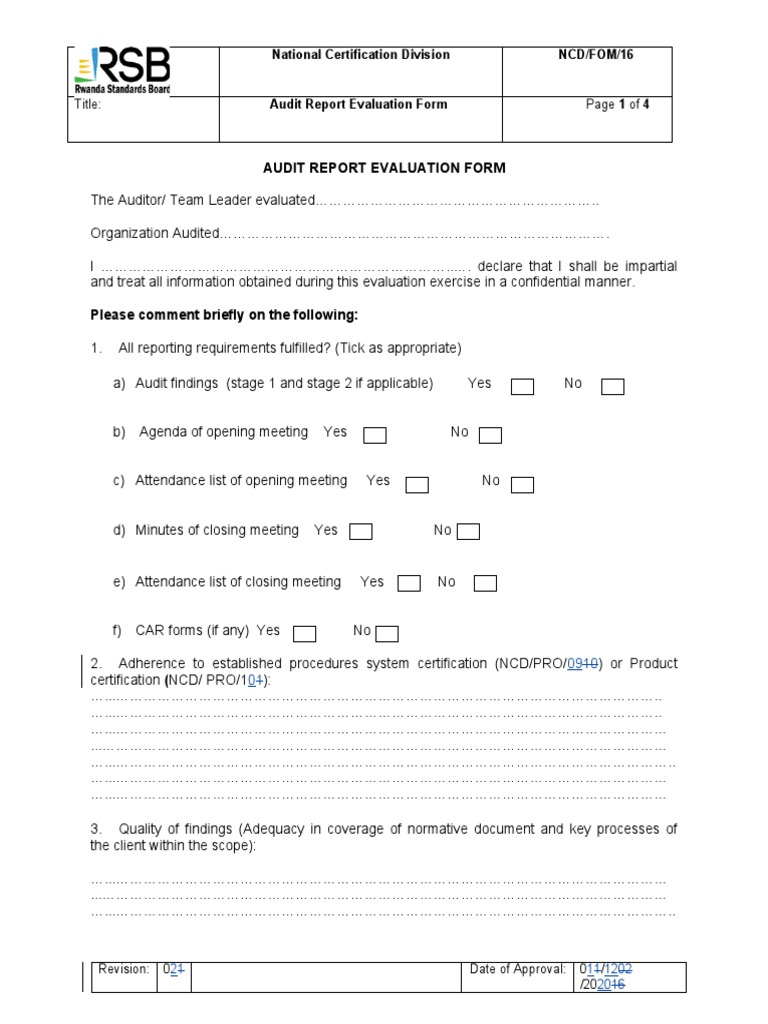 Audit Report Evaluation Form | PDF | Auditor's Report | Audit
