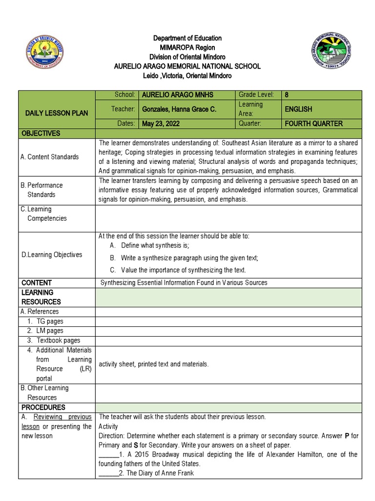 LESSON PLAN Jade 8 (Synthesize) | PDF | Artificial Intelligence ...