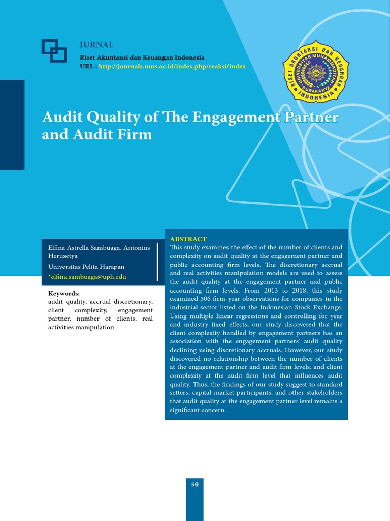 Audit Quality of The Engagement Partner and Audit Firm | PDF | Audit ...