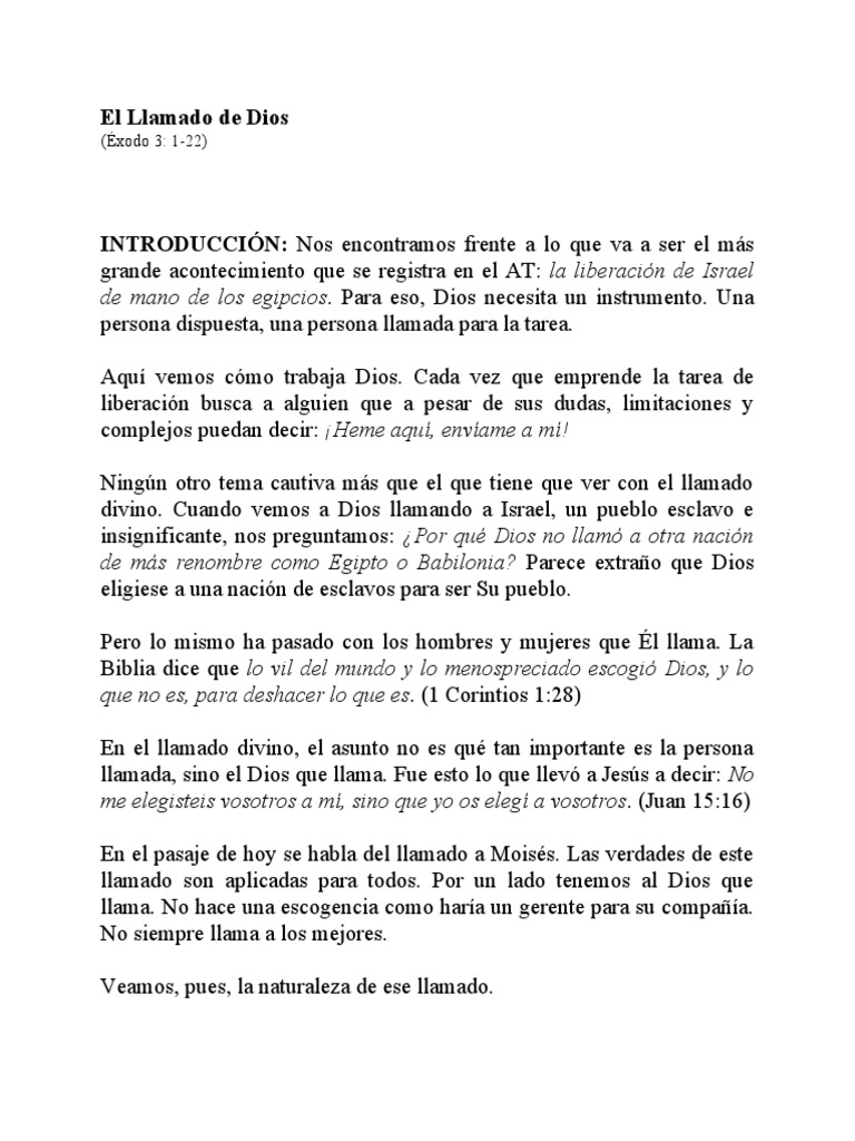 El Llamado De Dios Pdf Moisés Dios