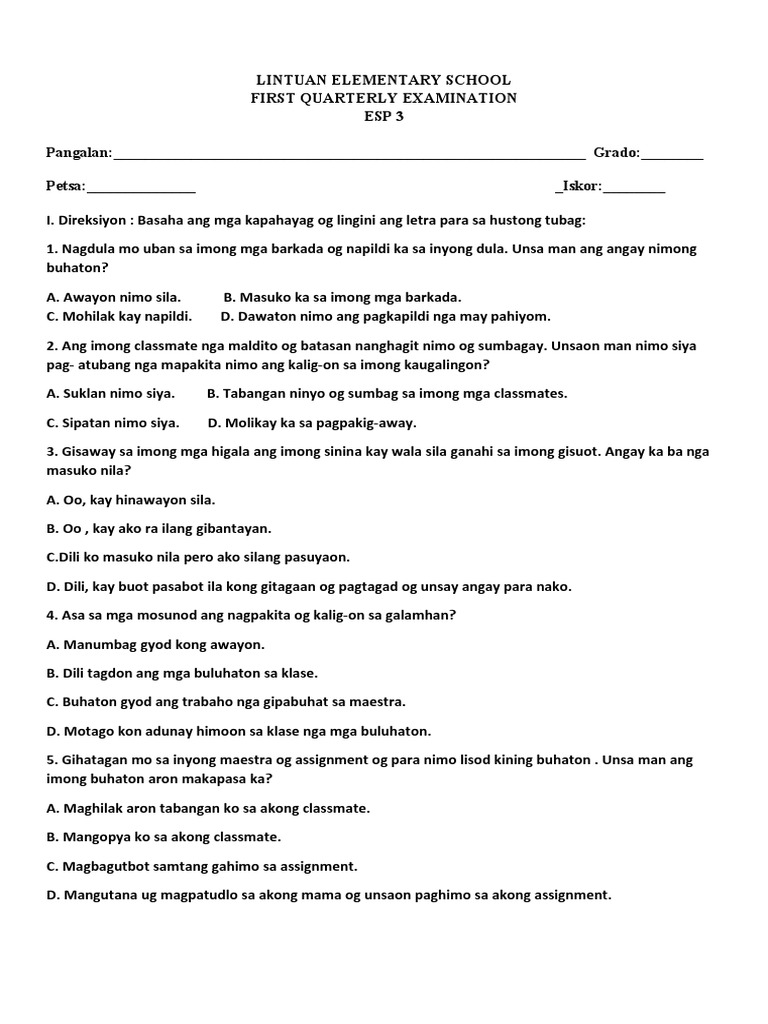 First Periodical Test Esp | PDF