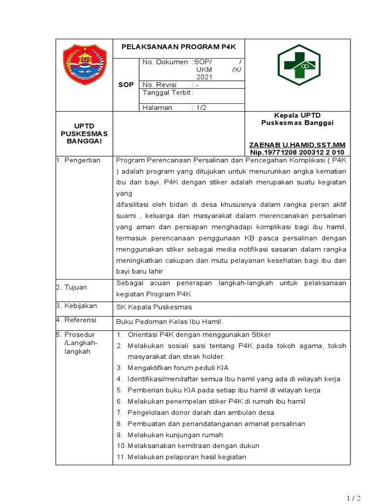 SOP Pelaksanaan Program P4K | PDF