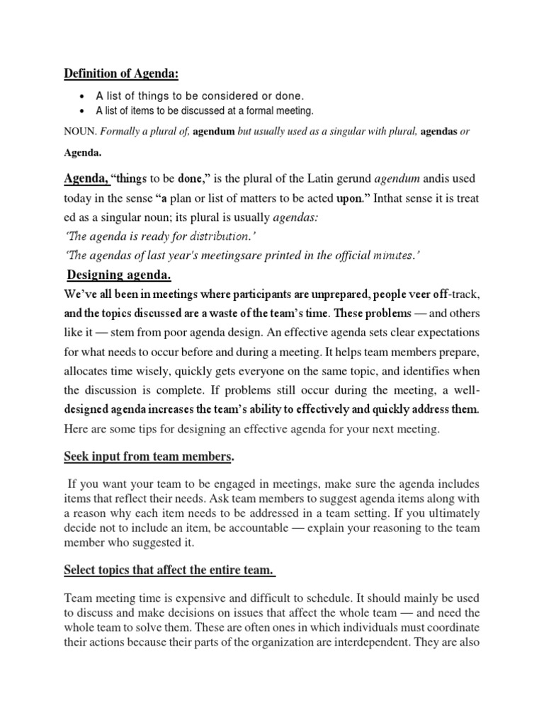 Definition of Agenda English 2 | PDF | Cognitive Science