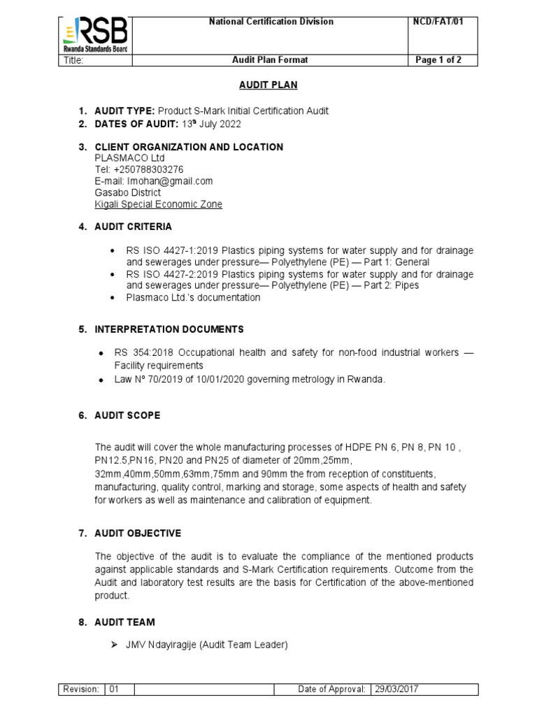 Audit Plan Plasmaco LTD | PDF | Audit | Business