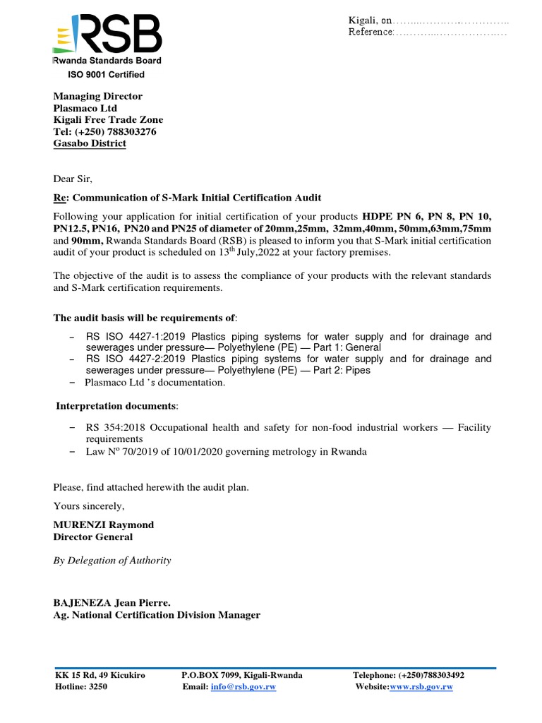 S-Mark Certification Audit Notification | PDF | Business | Technology & Engineering