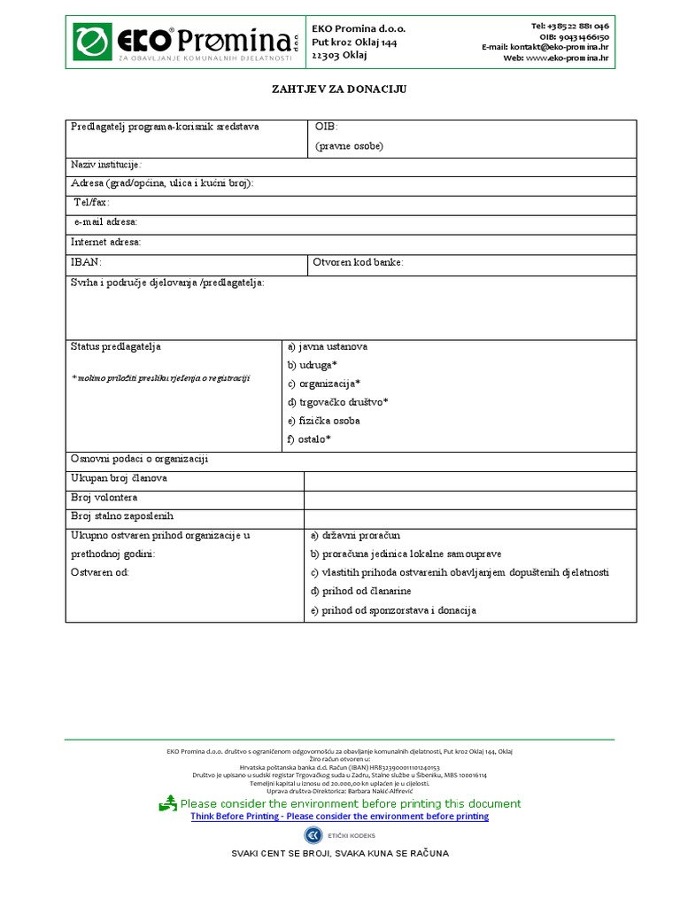 Zahtjev Za Donaciju v2 | PDF