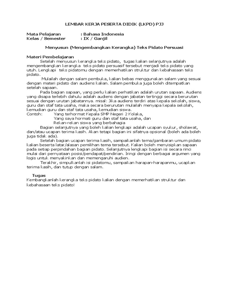 LKPD Menulis Teks Pidato | PDF