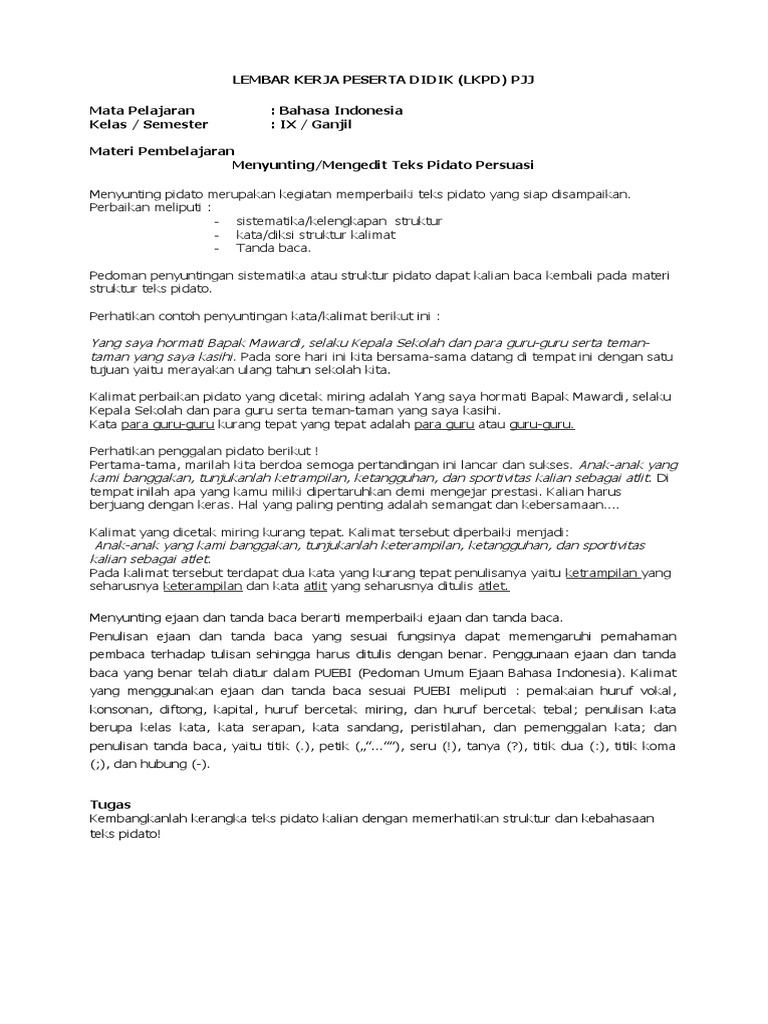 LKPD Menyunting Teks Pidato | PDF LKPD Menyunting Teks Pidato | PDF