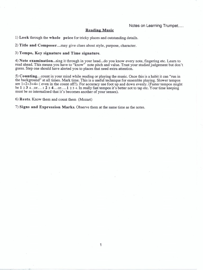Notes On Learning Trumpet | PDF