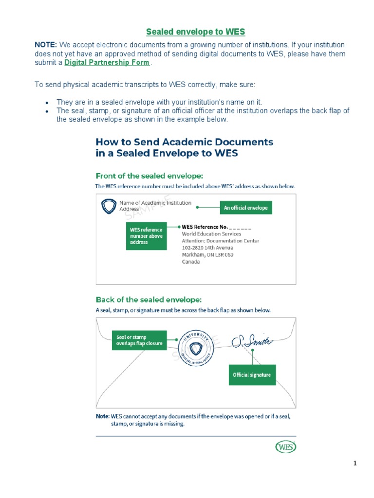 Sealed Envelope To WES | PDF