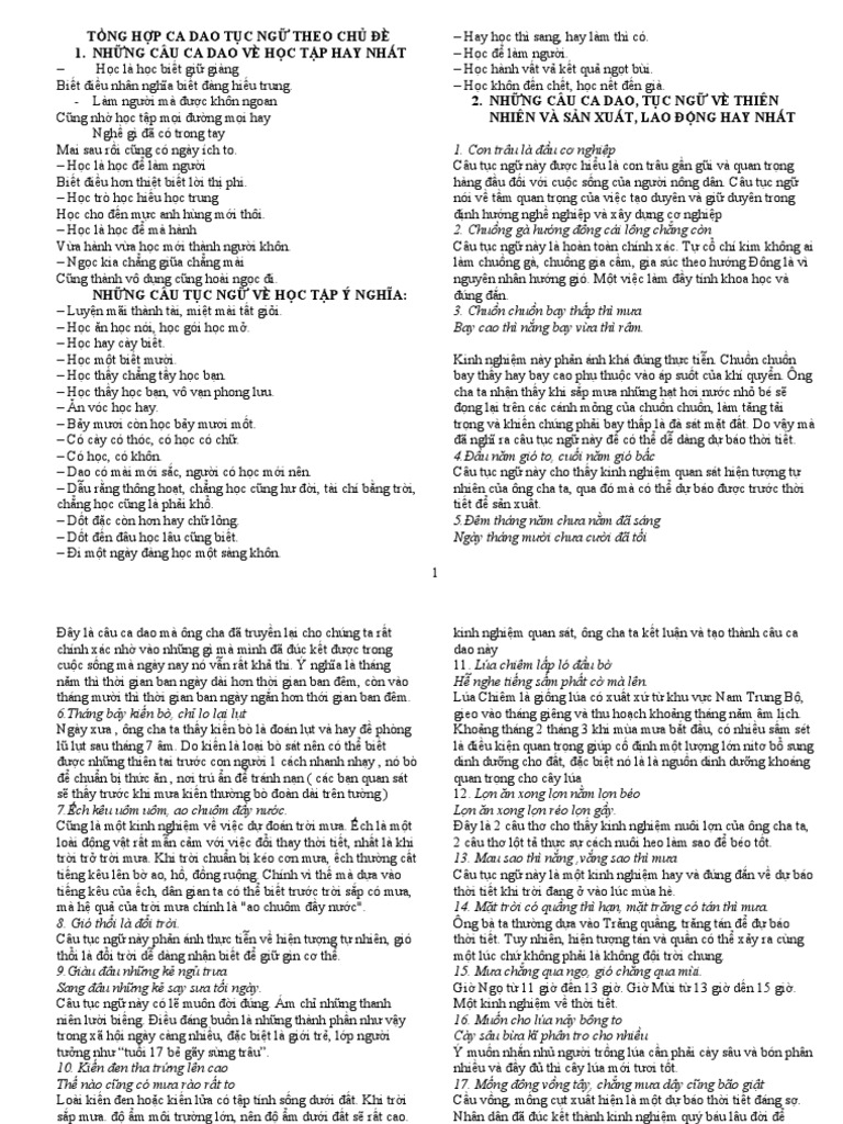 Tong Hop Ca Dao Tuc Ngu Theo Chu de | PDF