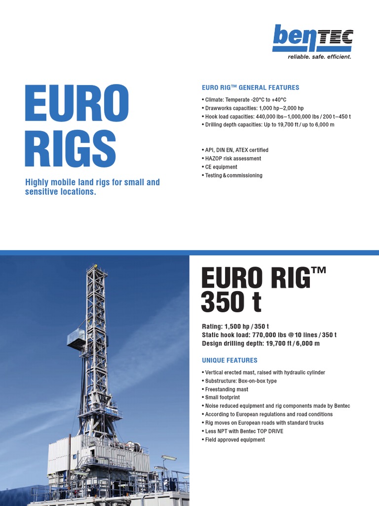 EuroRig 350t BENTEC | PDF | Drilling Rig | Horsepower