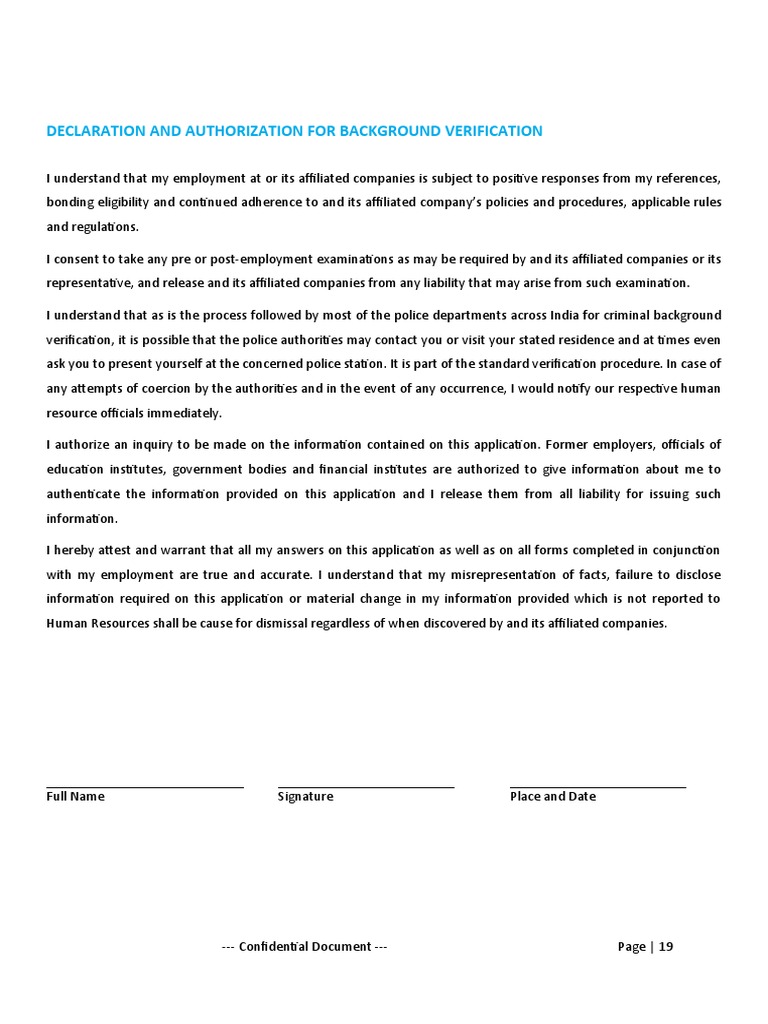 Background Verification Form | PDF